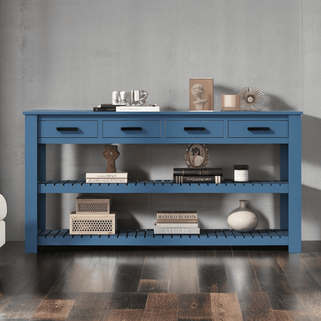Stylish Entryway Console Table with 4 Drawers and 2 Shelves,Rustic ...