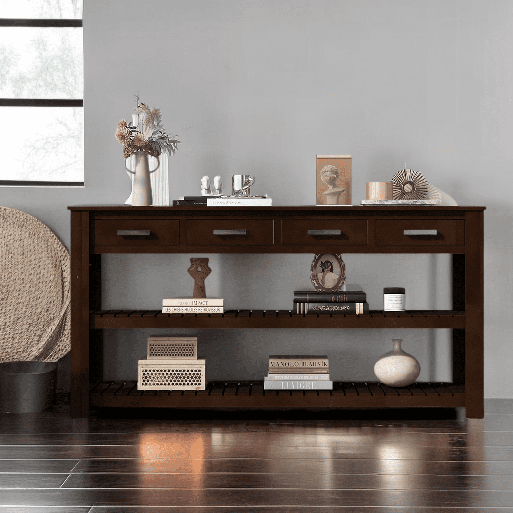 Stylish Entryway Console Table with 4 Drawers and 2 Shelves,Rustic ...