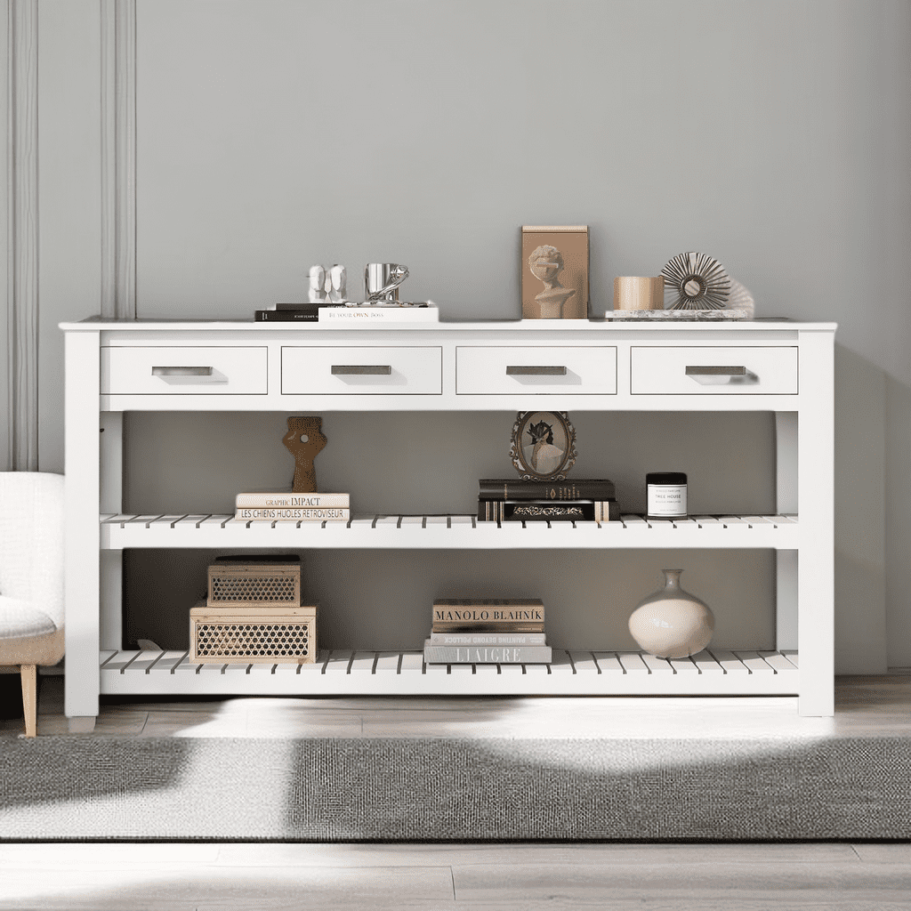 Stylish Entryway Console Table with 4 Drawers and 2 Shelves,Rustic ...
