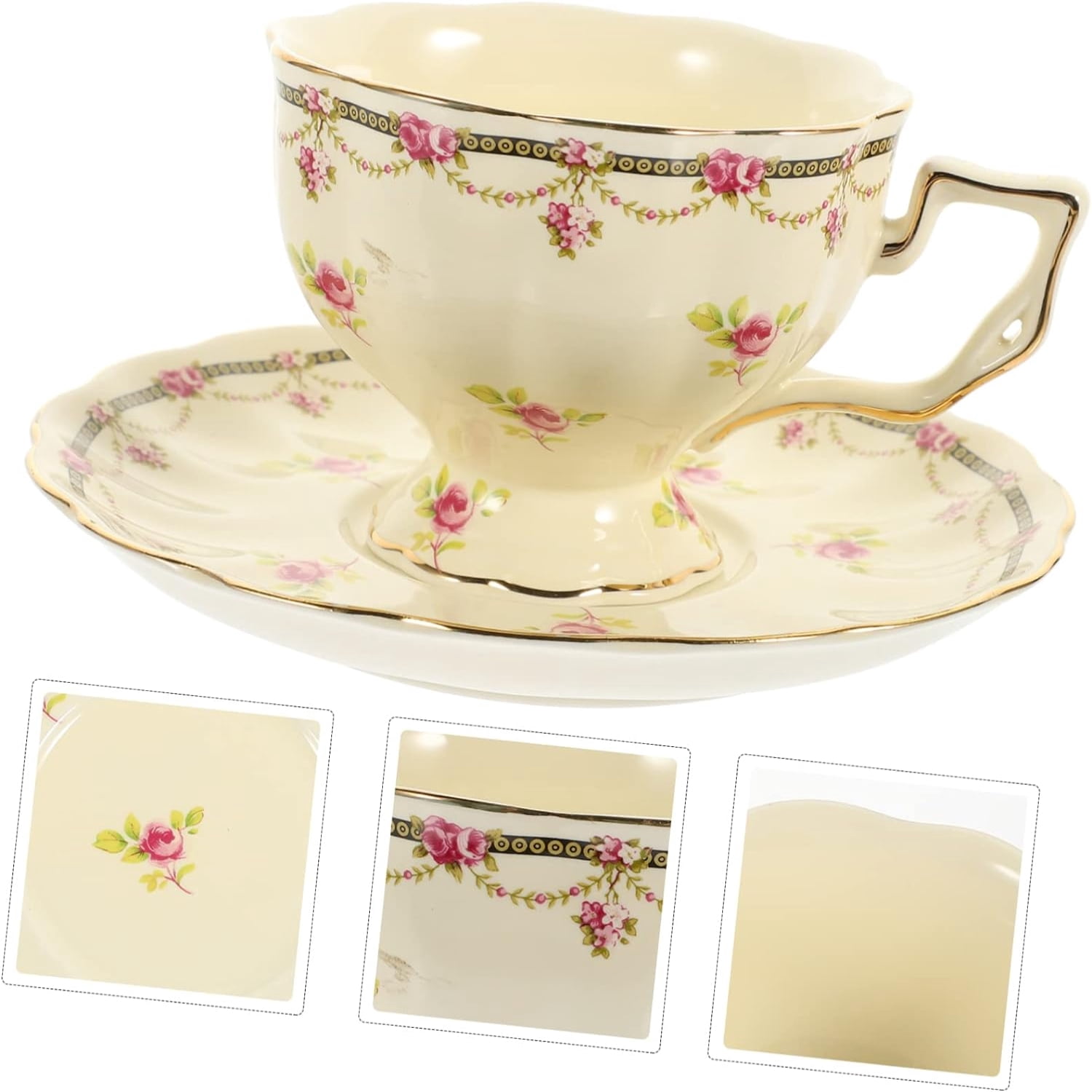 Stylish European Vintage Bone China Red Tea Latte and Macchiato Cup Set ...