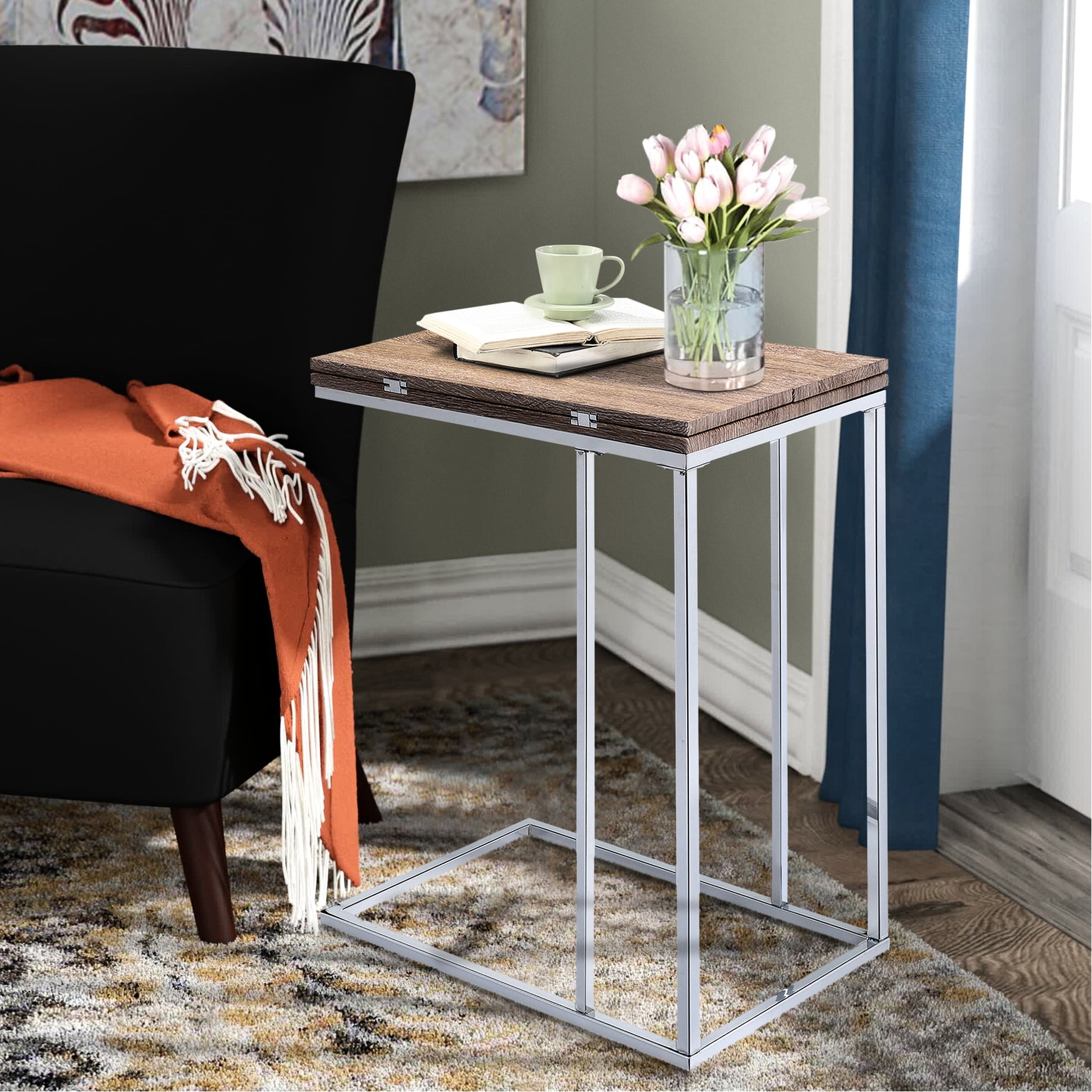 Stylish Expandable Weathered Oak And Side Table - Geometric Base Charm ...