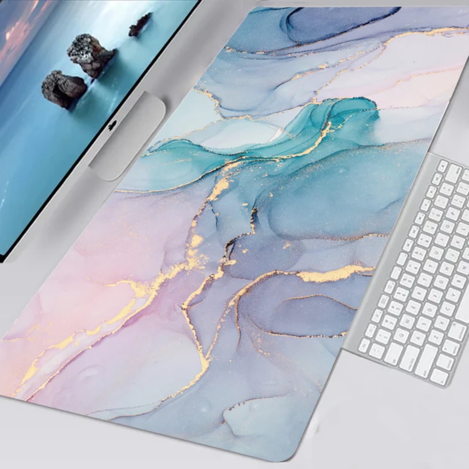 Stylish Extra Large Marble Gaming Mouse Pad - Fashionable Soft Keyboard ...