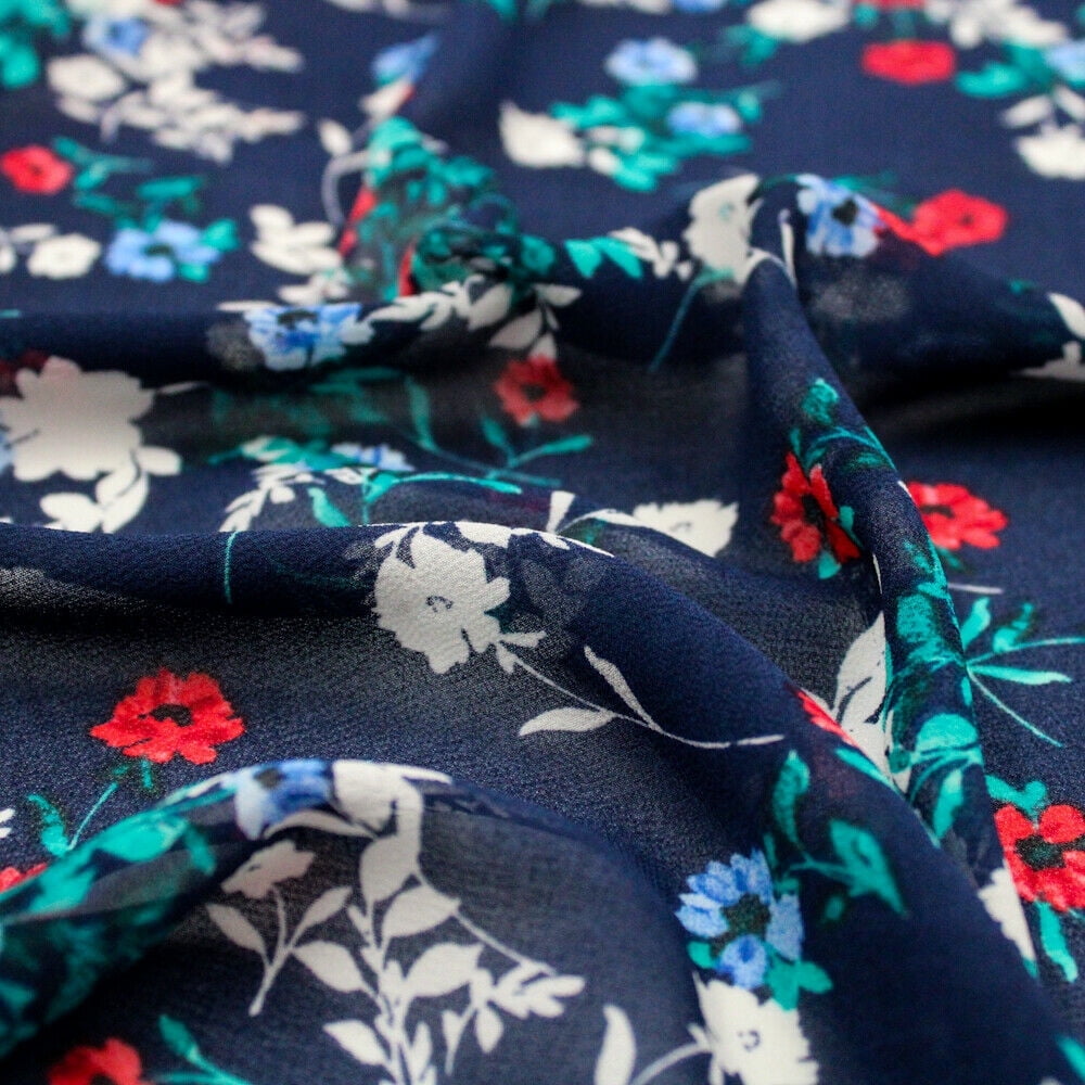Stylish Fabric Navy Red Small Floral Pattern Printed Chelsea Wool Dobby ...