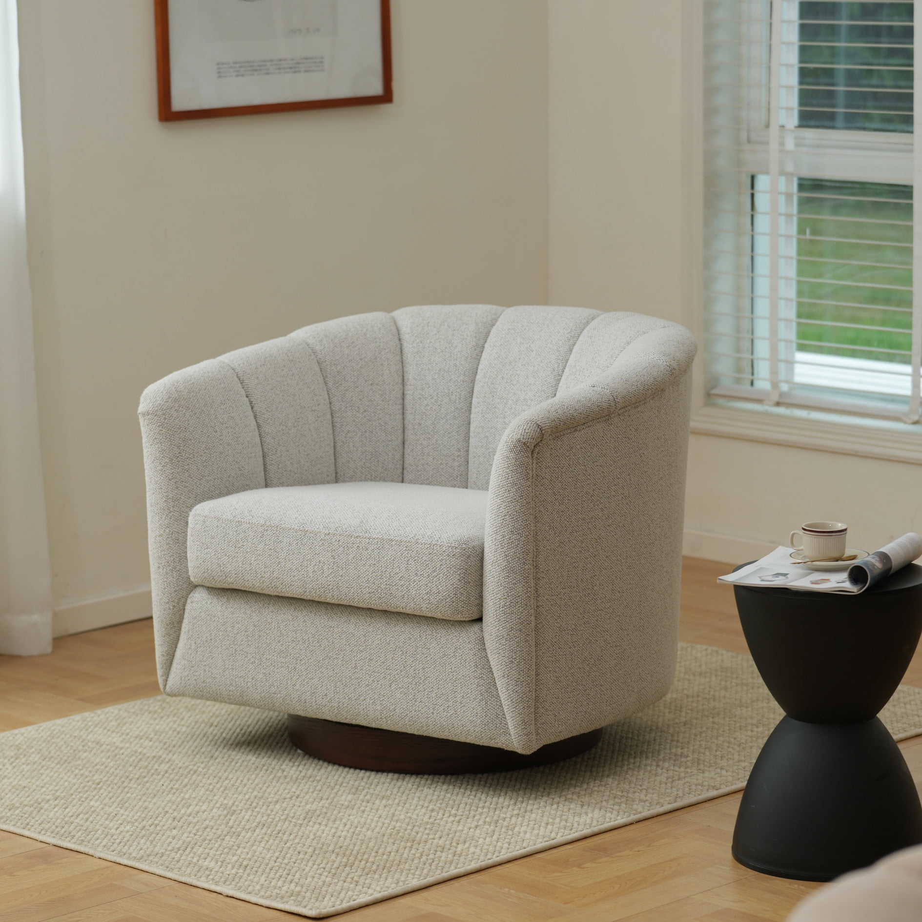 Stylish Fabric Swivel Chair With Contemporary Curve And Metal Components Comfortable Hidden ...