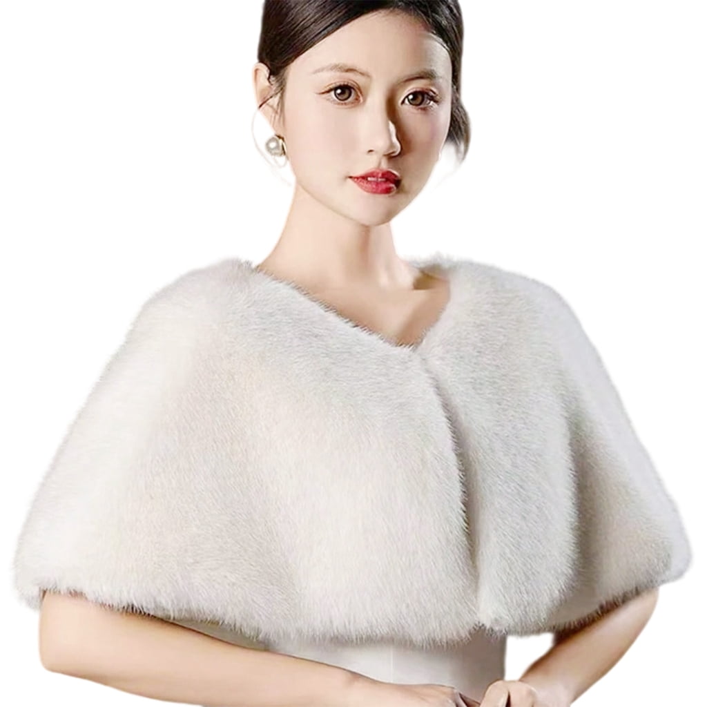 Stylish Faux Furs Short Cloak Winter Outerwear Poncho Shrug Shawl For ...