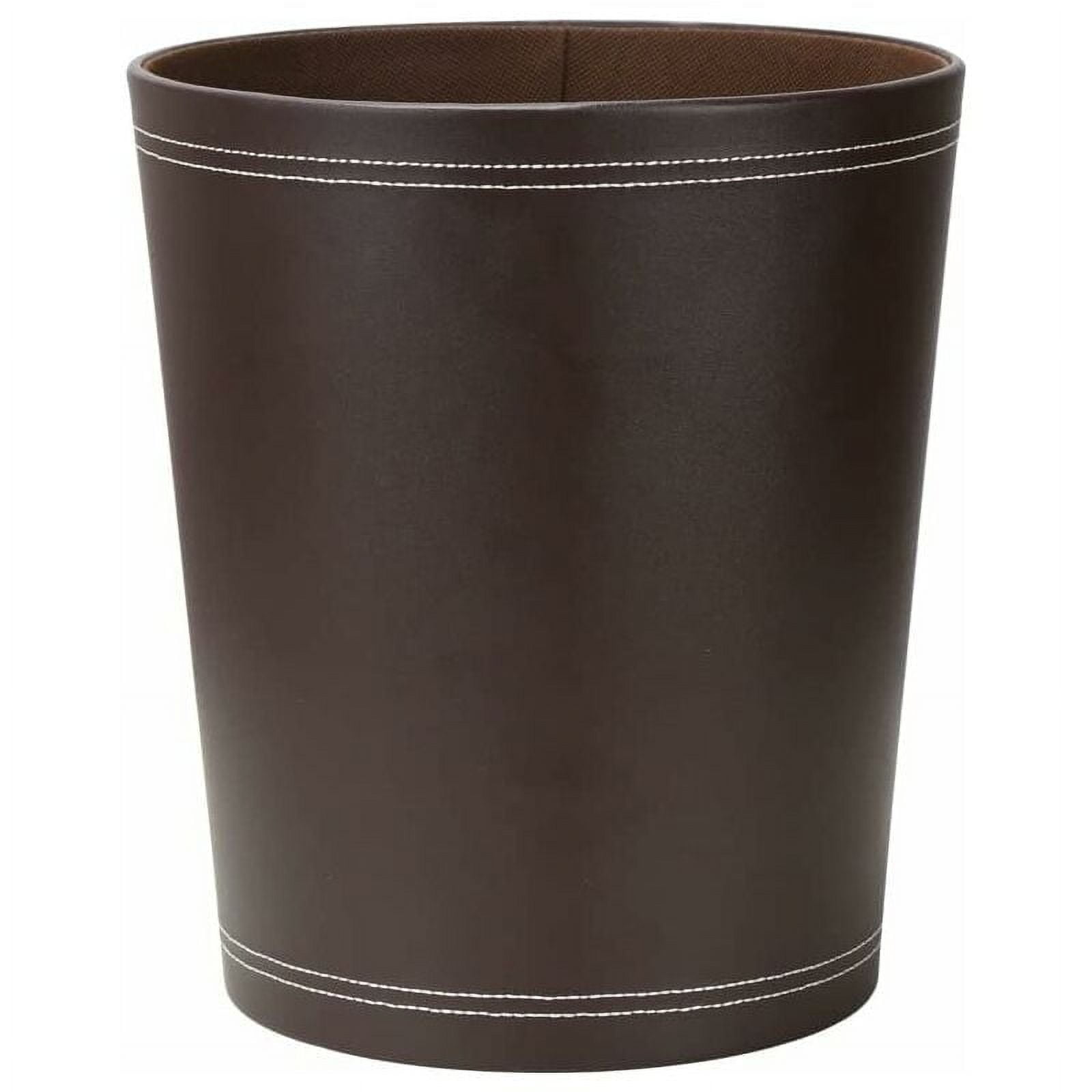 Stylish Faux Leather Trash Bin, Natural Wood Texture Waste Basket for ...