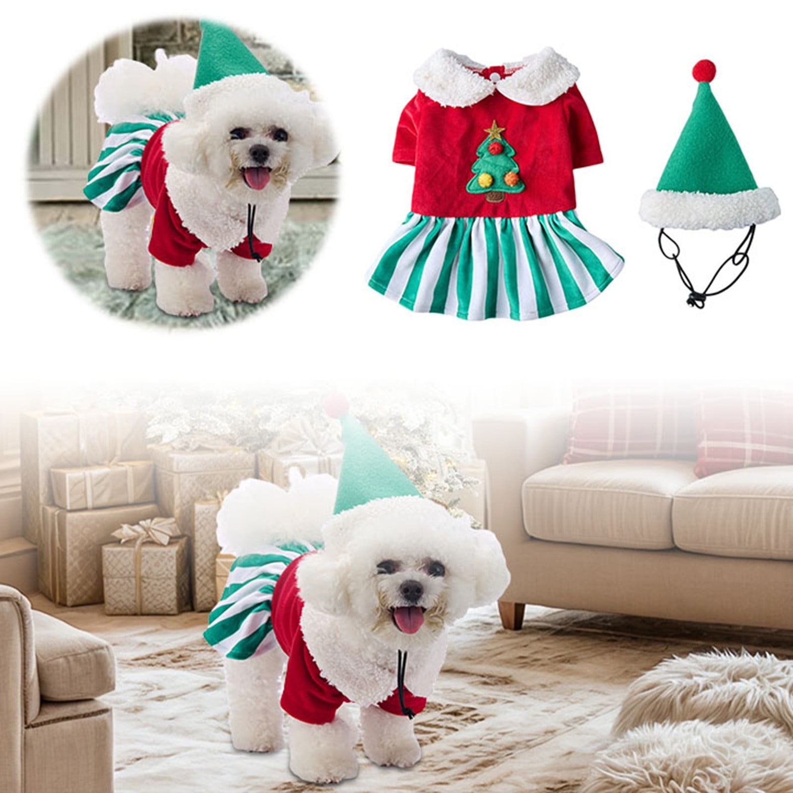 Stylish Festive Dog Outfit Cozy Autumn Winter Apparel for Small Medium ...