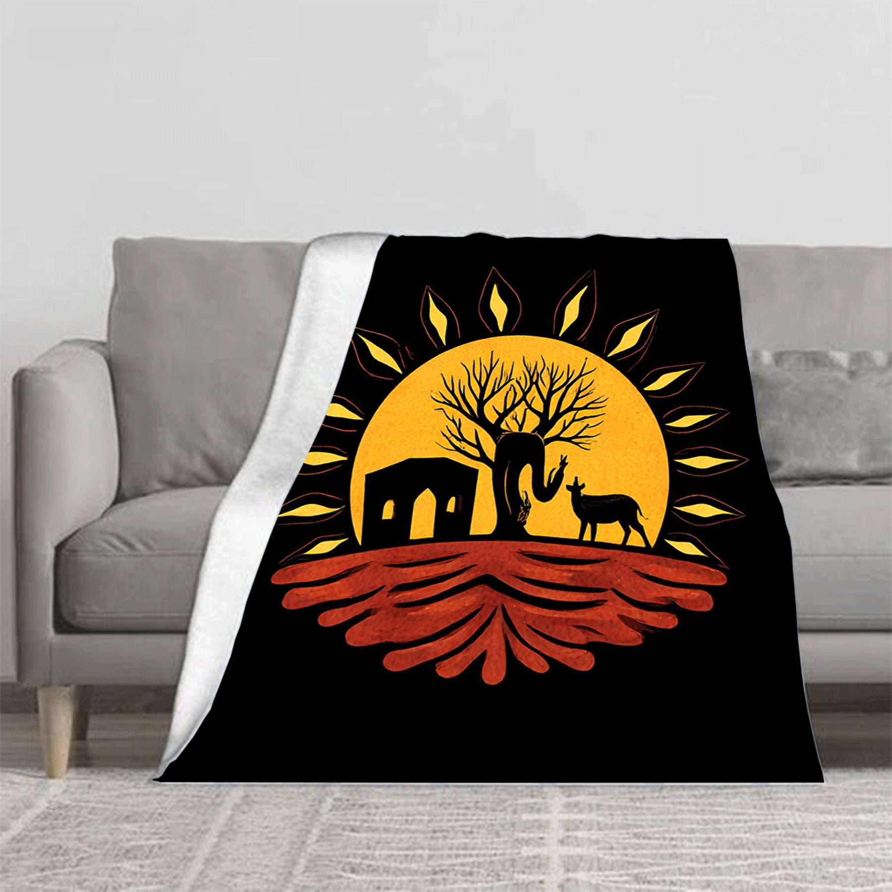 Stylish Flannel Blanket with Radiant Sun Design - Soft Cozy and Warm ...