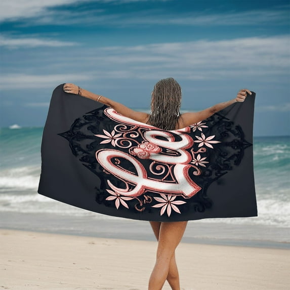 Stylish Floral Pattern Beach Towel - Dark Background with ' Light ' in ...