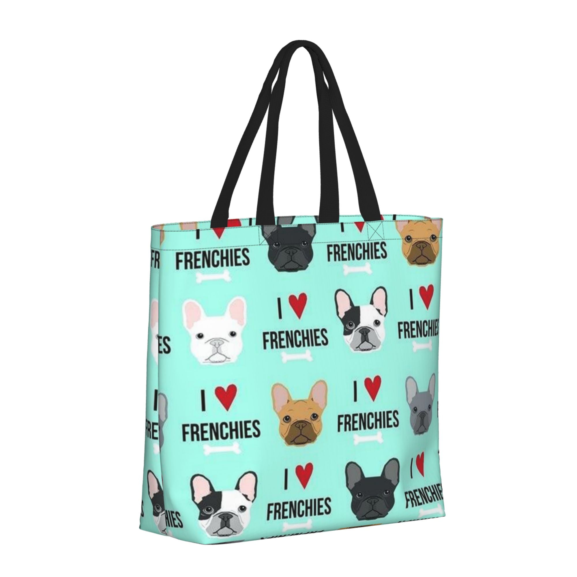 Stylish Funny Frenchie Dog Fabric Heart Extra Large Shoulder Zippered ...