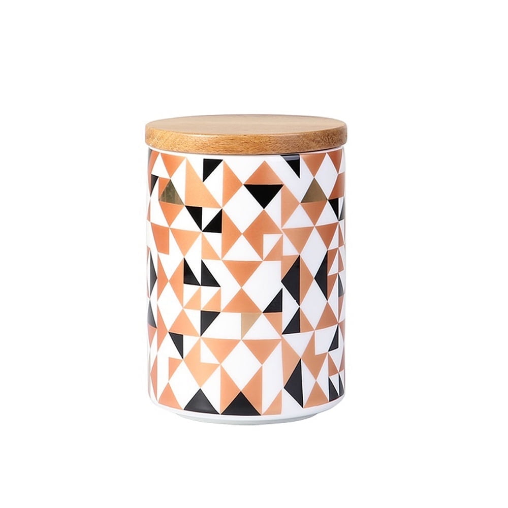 Stylish Geometric Ceramic Pantry Jar with Acacia Wood Lid – Leakproof ...