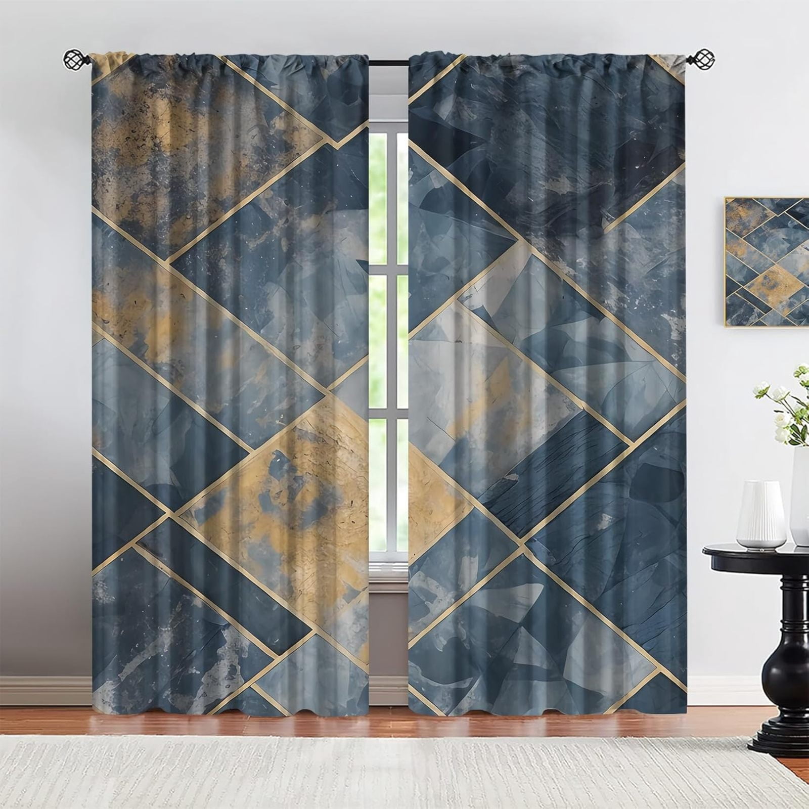 Stylish Geometric Fluid Blackout Curtains,Marble Texture Window Shades ...
