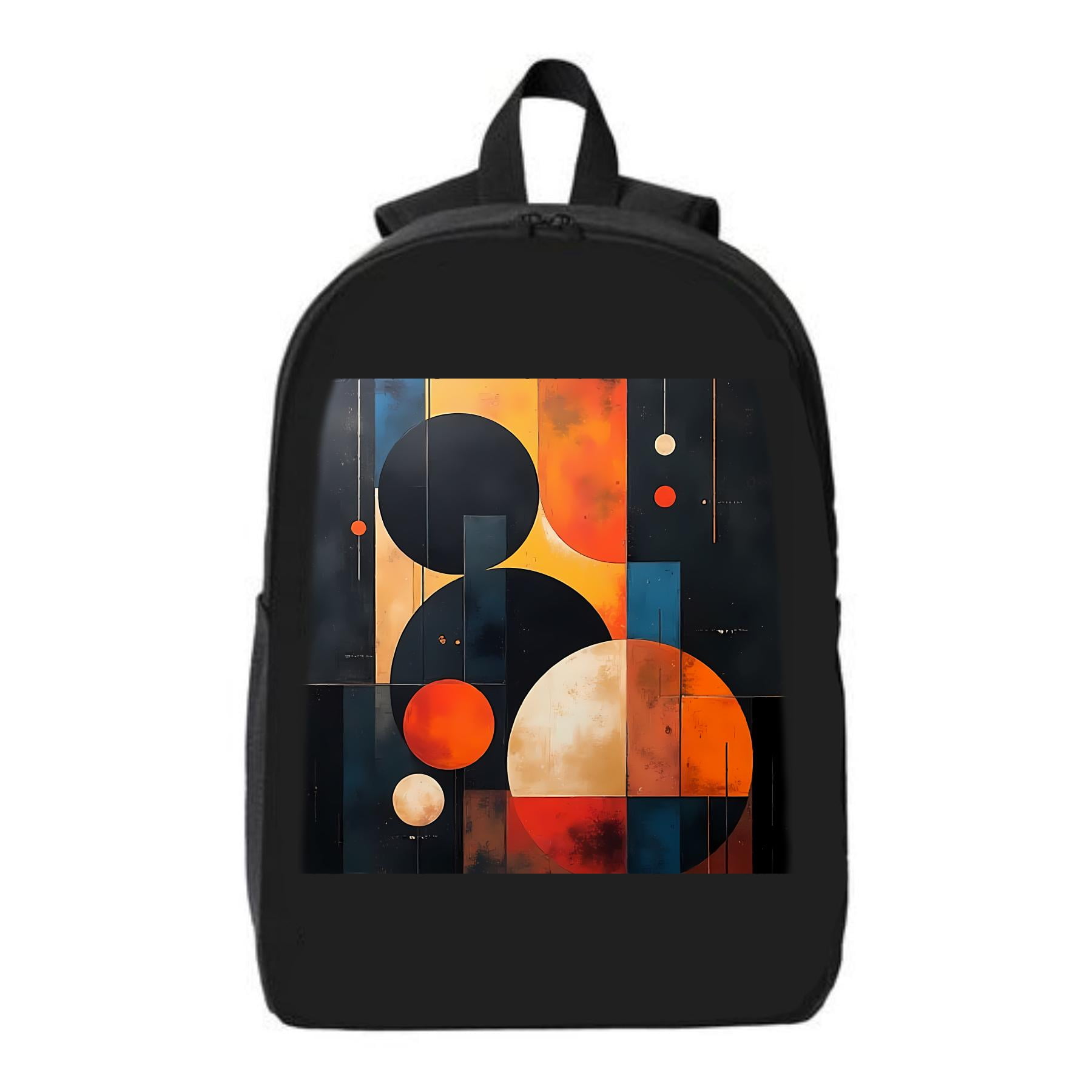 Stylish Geometric Laptop Backpack for College & Travel - Black Orange ...