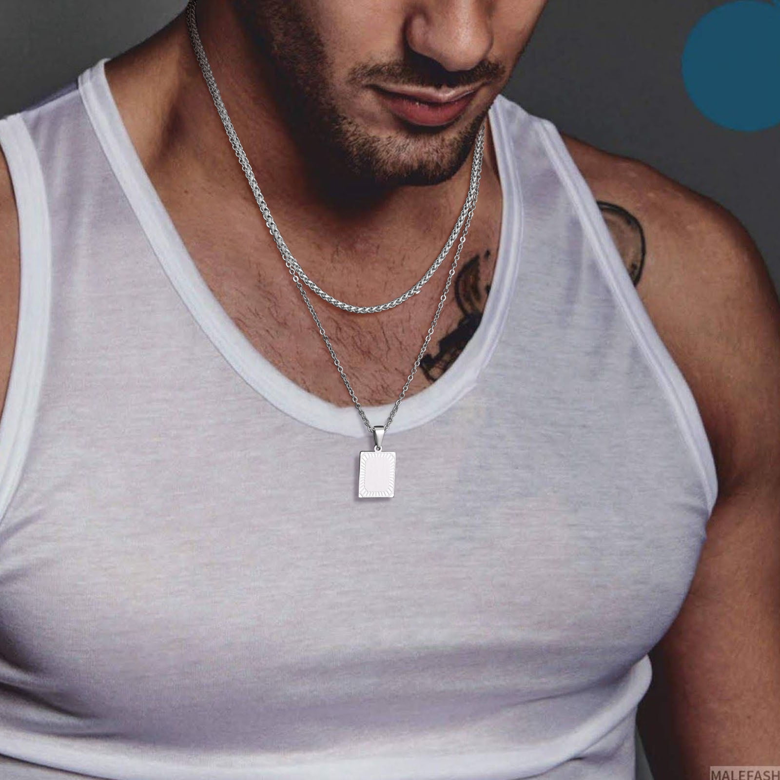 Stylish Geometric Necklaces for Men,Waterproof 14K White Gold Square ...