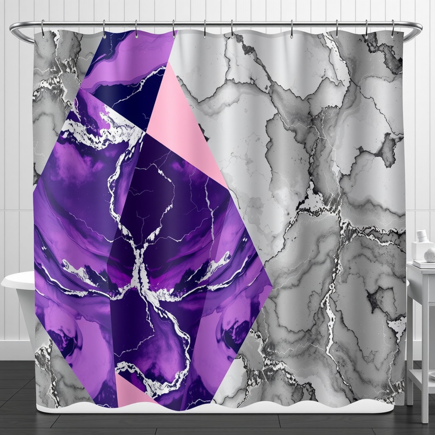 Stylish Geometric Shower Curtain In Pink Purple And Gray Modern
