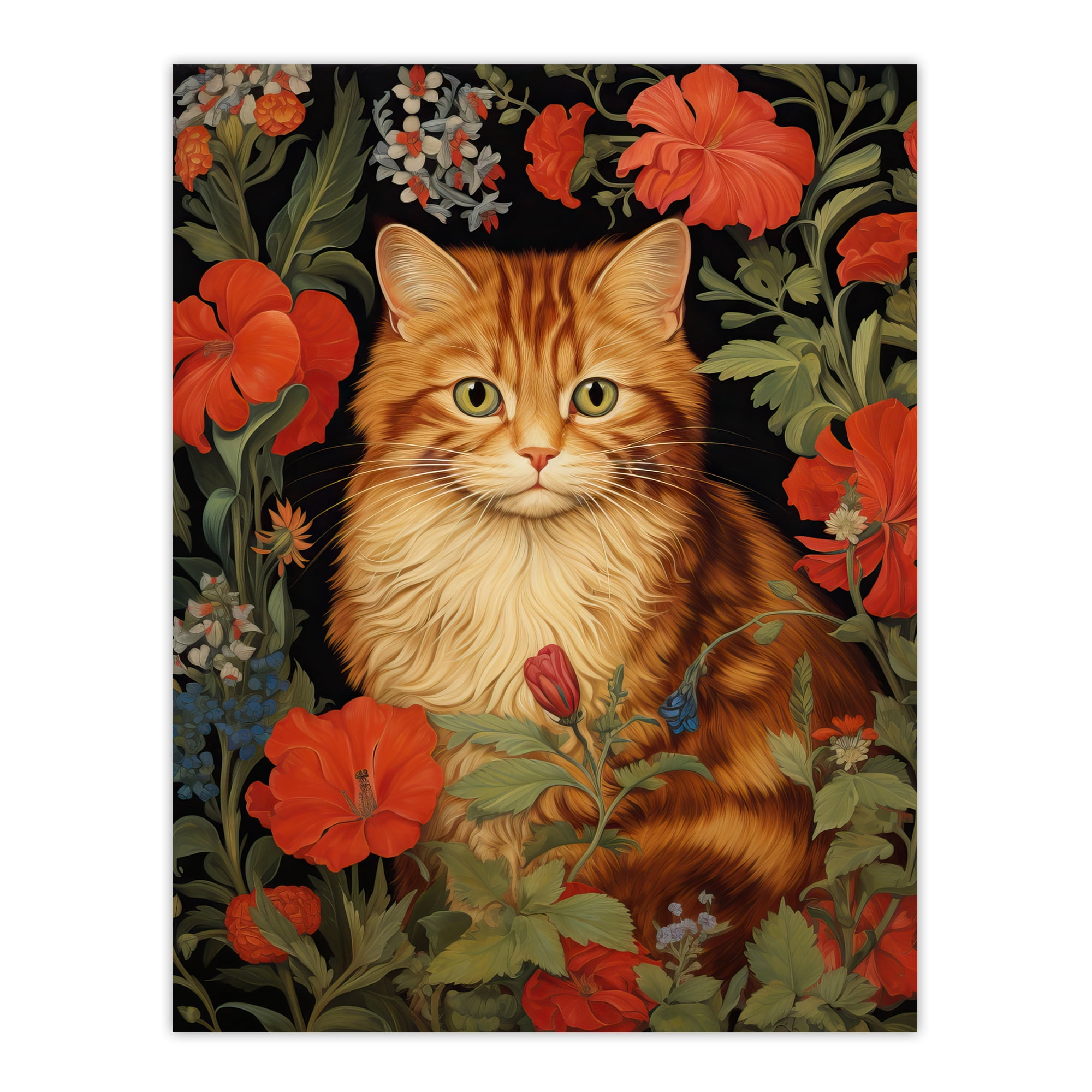 Stylish Ginger Striped Kitten Cat Red Amidst The Flowers Floral Design ...