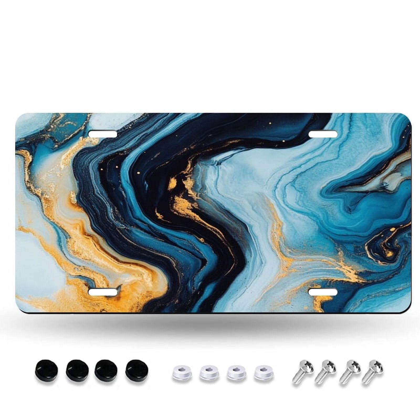 Stylish Gold Blue Marble Abstract Painting Creative License Plate Frame ...