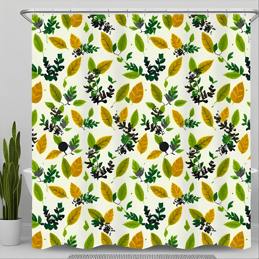 Stylish Gold and Green Leaf Pattern Shower Curtain - Watercolor Effect ...