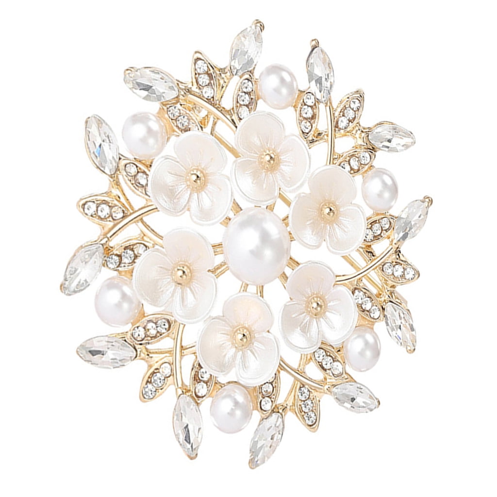 Stylish Gold or Silver Pearls Inlayed Brooch Pin Unique Floral Design ...