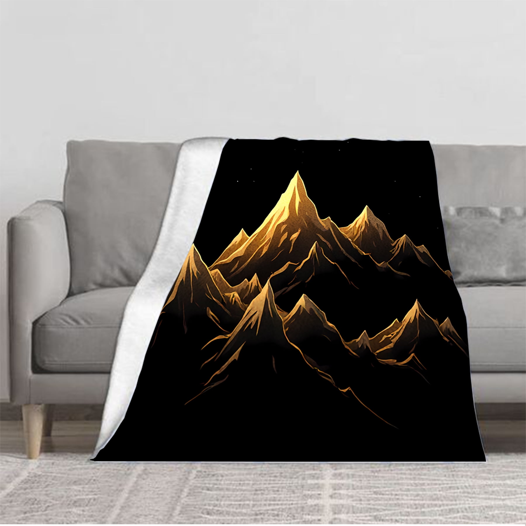 Stylish Golden Mountain Range Flannel Blanket - Soft Cozy Warm Throw ...