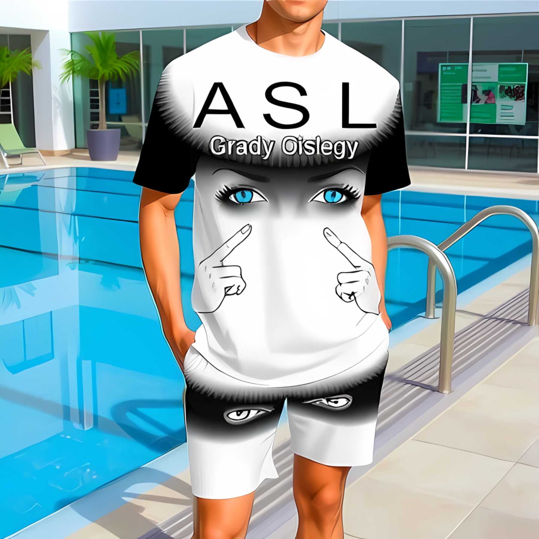 Stylish Graphic T-Shirt and Shorts Set - Features Bold Eyes & 'I Love You' Sign Language Design ...