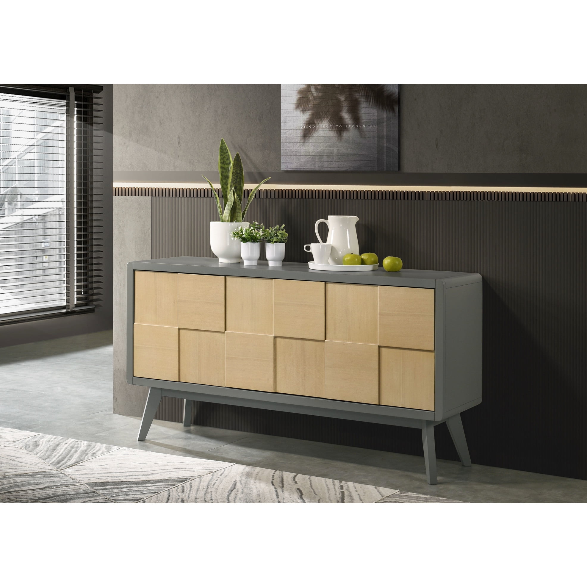 Stylish Gray & Natural Dining Server - Enhance Your Home Decor Sleek ...