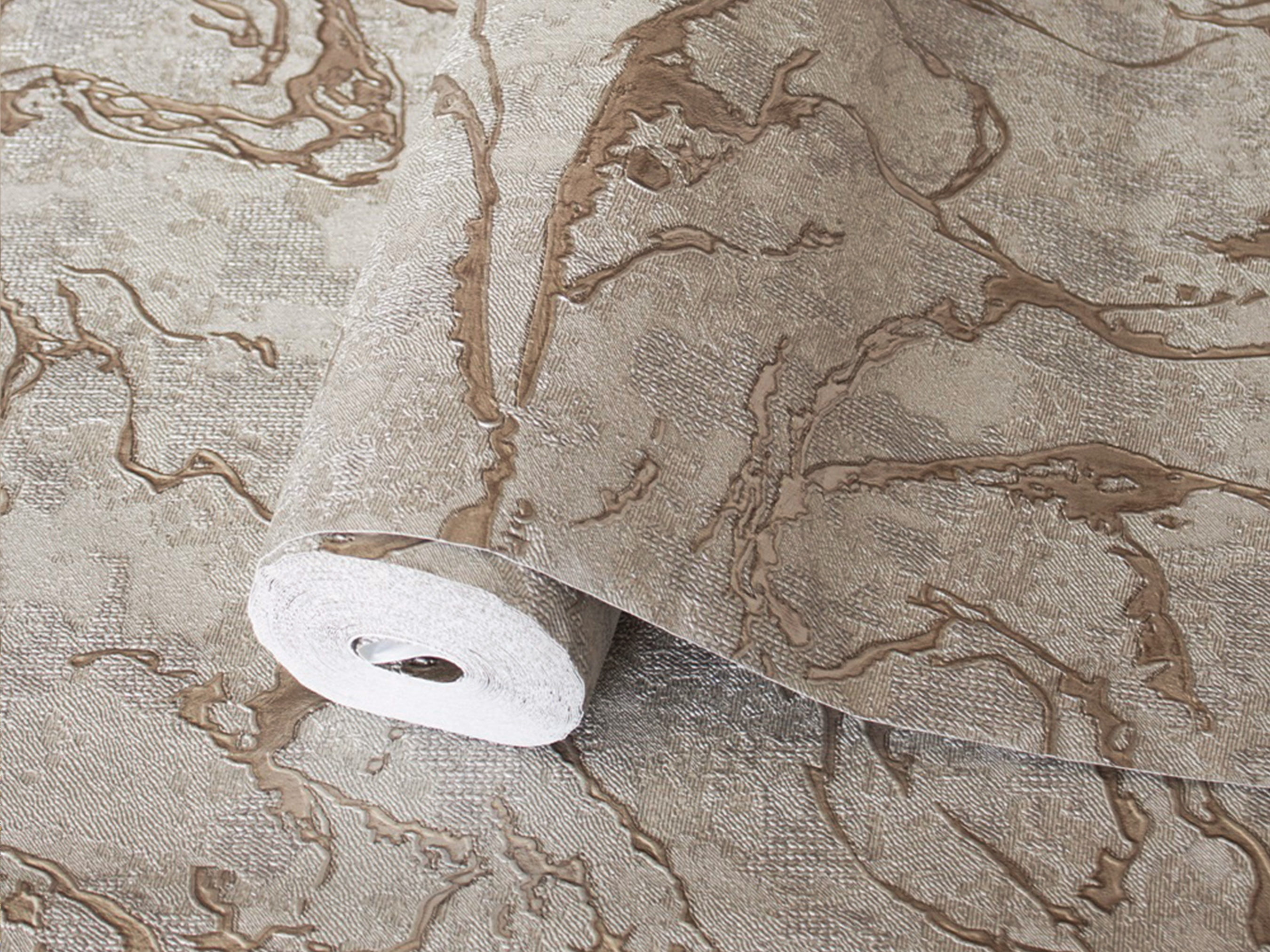 Stylish Gray Textured Wallpaper, Goldish Wallcovering Roll, 41.7”W X ...