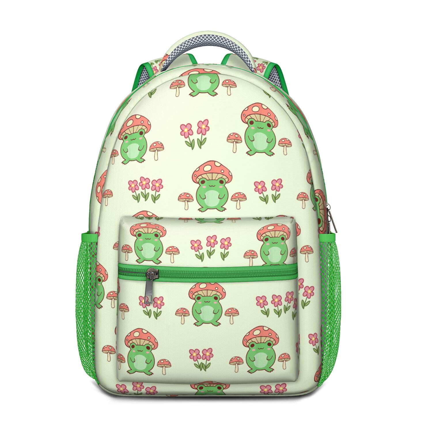 Stylish Green Frog Print School Backpack - Waterproof Ergonomic Bookbag for College Students ...
