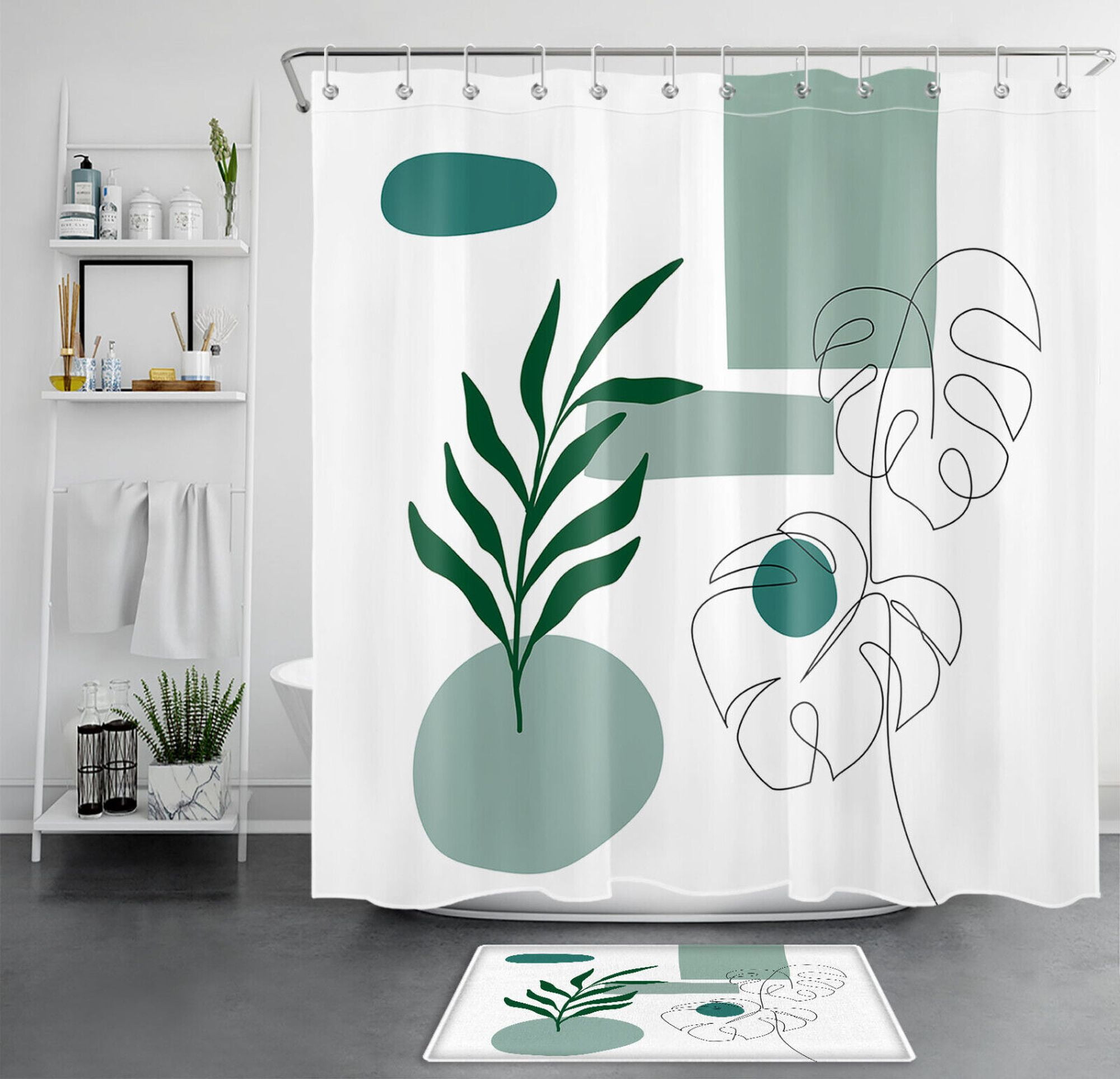 Stylish Green Leaf Shower Curtain - Minimalist Botanical Design for ...