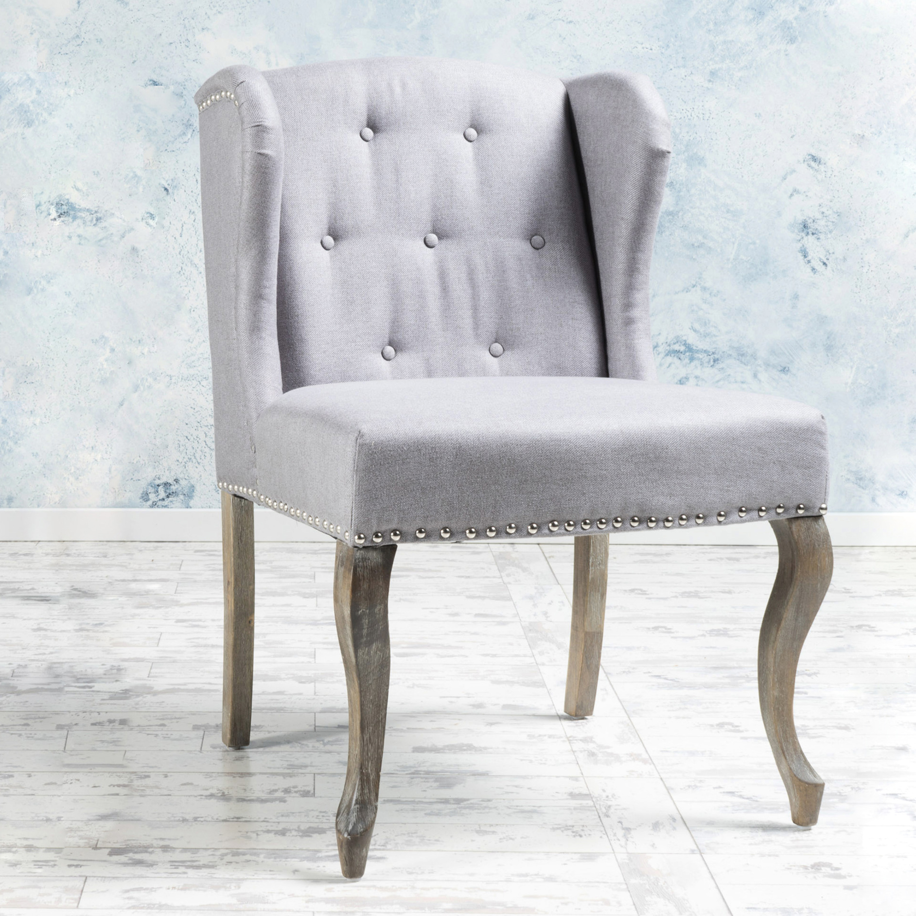 Stylish Grey Wingback Chair With Cushioned Seat And Back Cozy Accent In ...