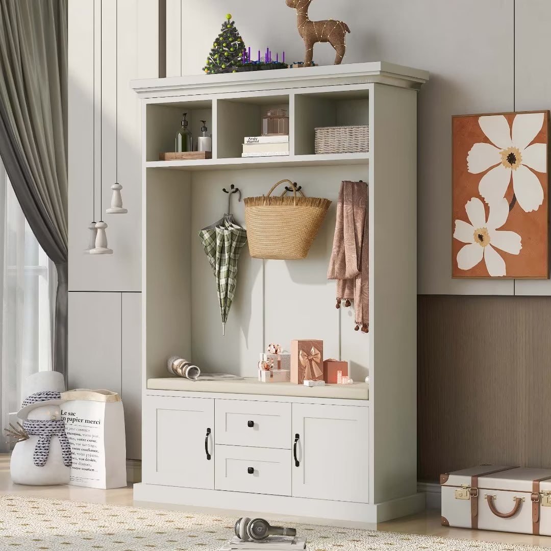 "Stylish Hall Tree, 47.2"" Entry Hanging Rack Seat, 3-in-1 Function ...