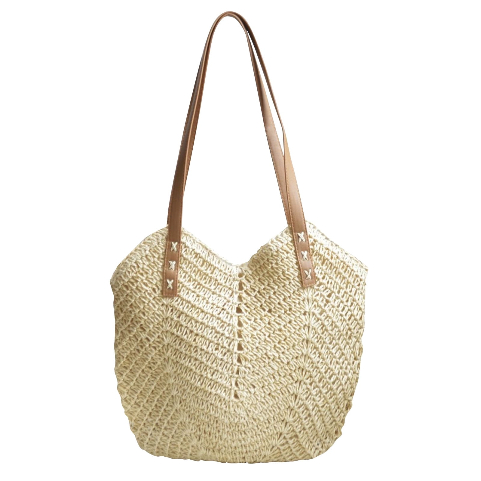 Stylish Handwoven Straw Tote Bag with Leather Straps Perfect for Beach ...
