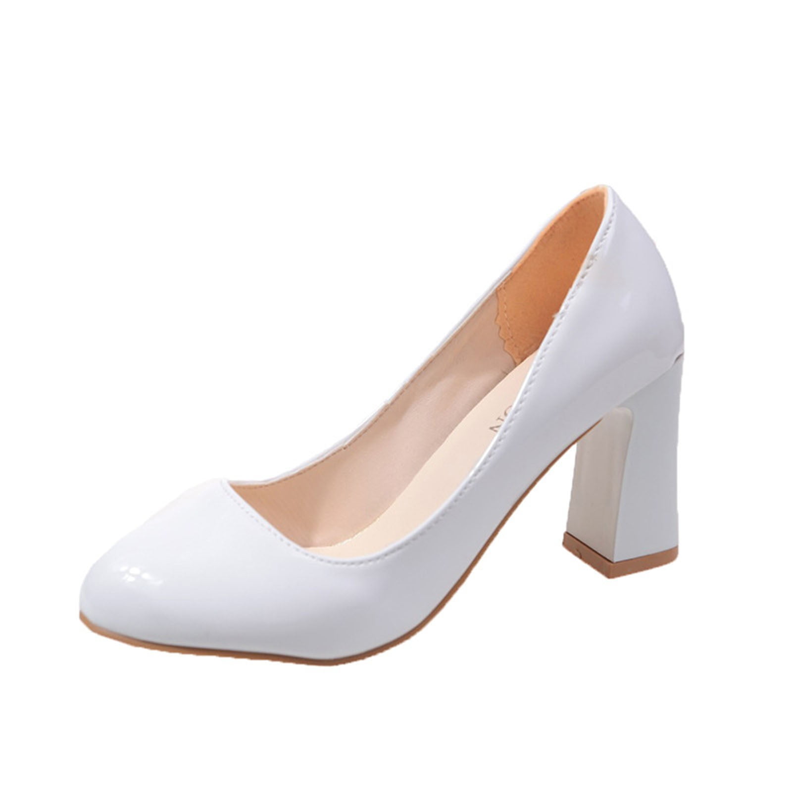 Stylish High Heels Comfortable Block Heel Round Toe Solid Color Shoes ...