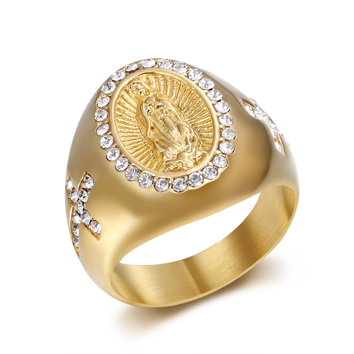 Stylish High Quality No Rusted 14K Yellow Gold Hip Hop Virgin Mary Ring ...