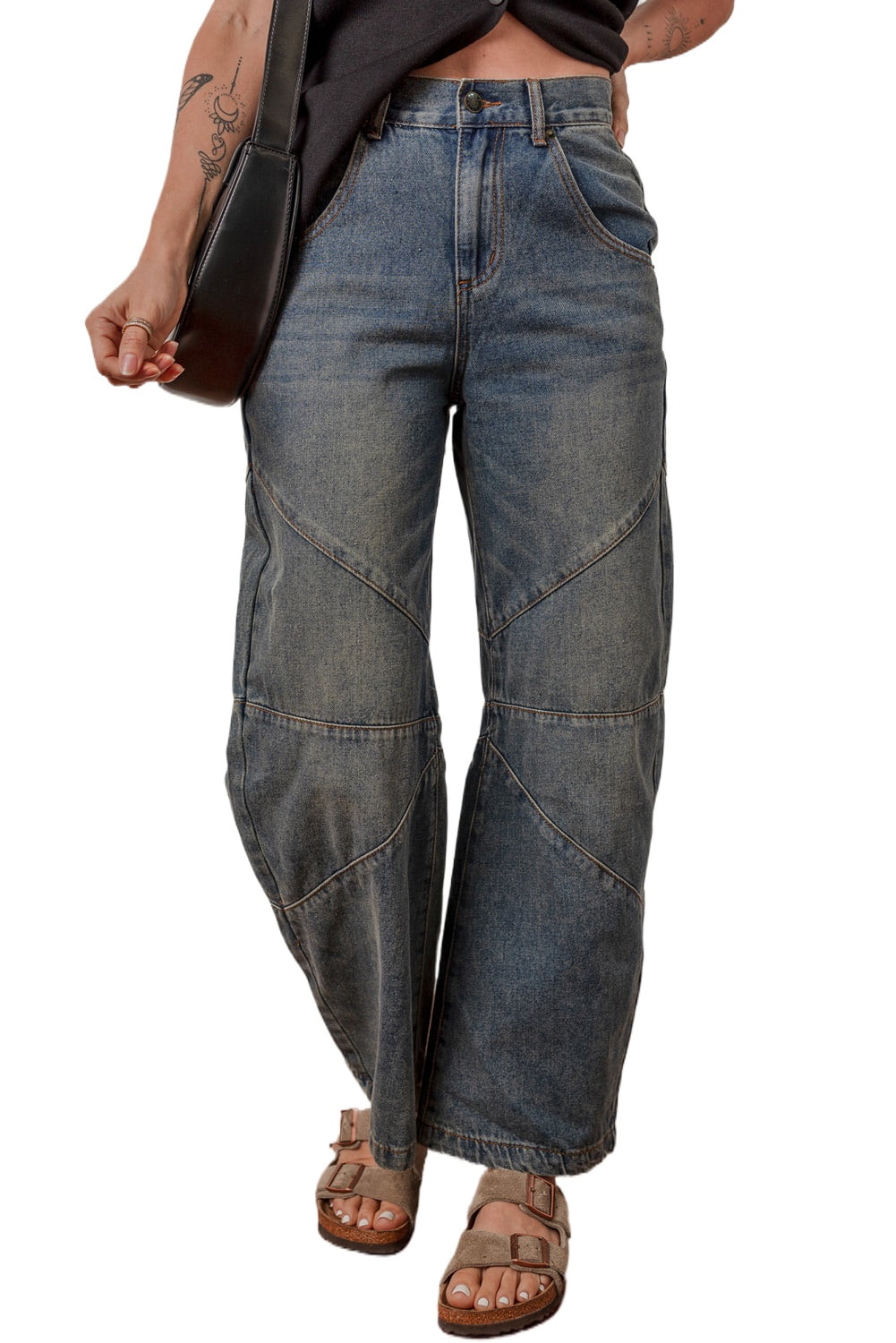 Stylish High Waist Denim Jeans with Unique Exposed Stitching - Sail ...