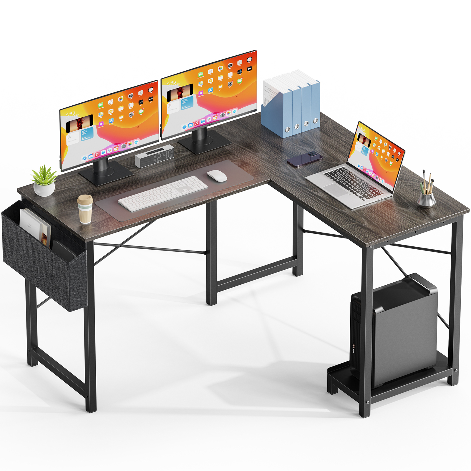 HomCom L Shaped Computer Desk Workstation with Storage Shelves and ...