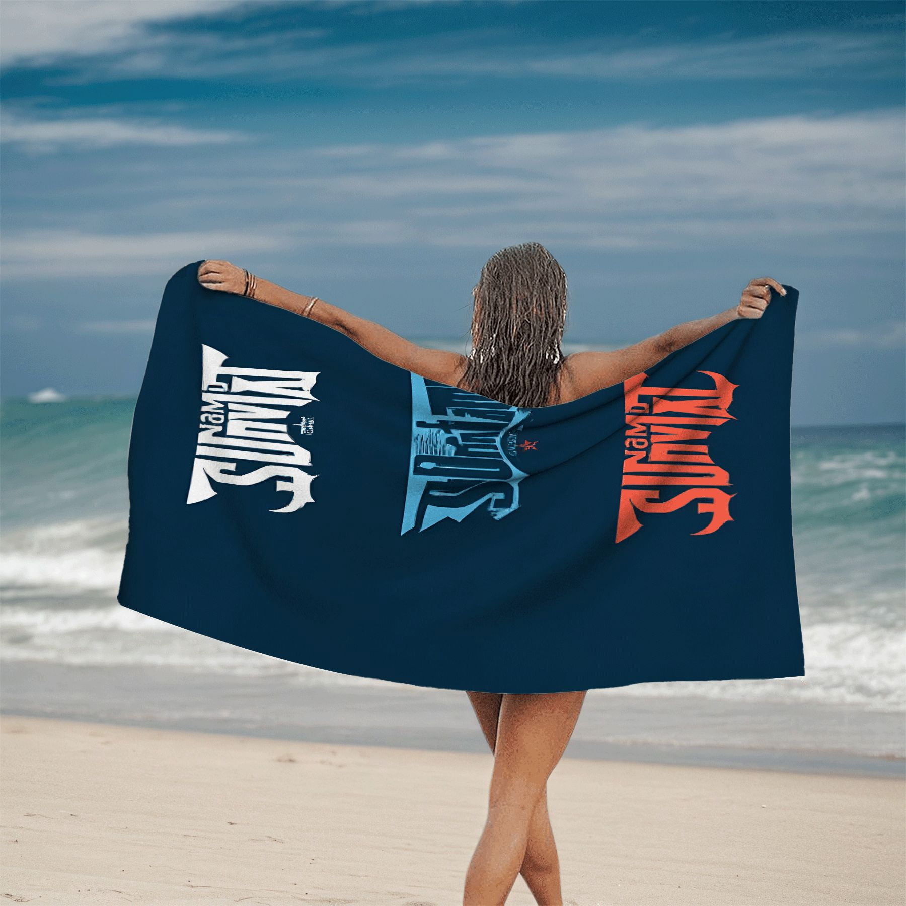 Stylish I AM SURVIV Bath Towel - Bold Angular Design Modern Blue ...