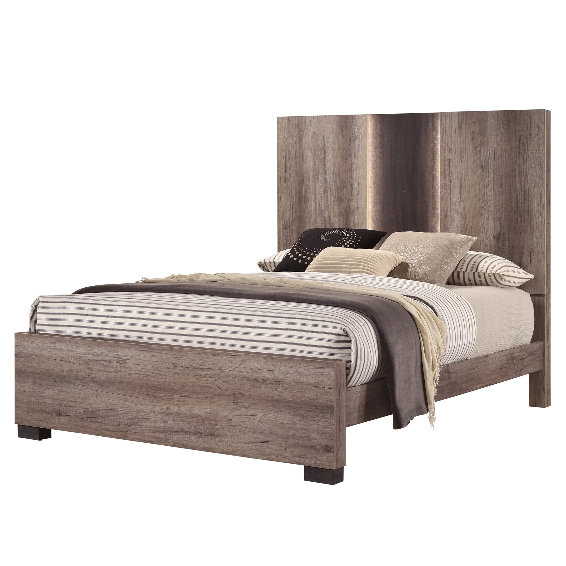 Stylish King Bedroom Bed With Illuminated Led Headboard, Brown Beige ...
