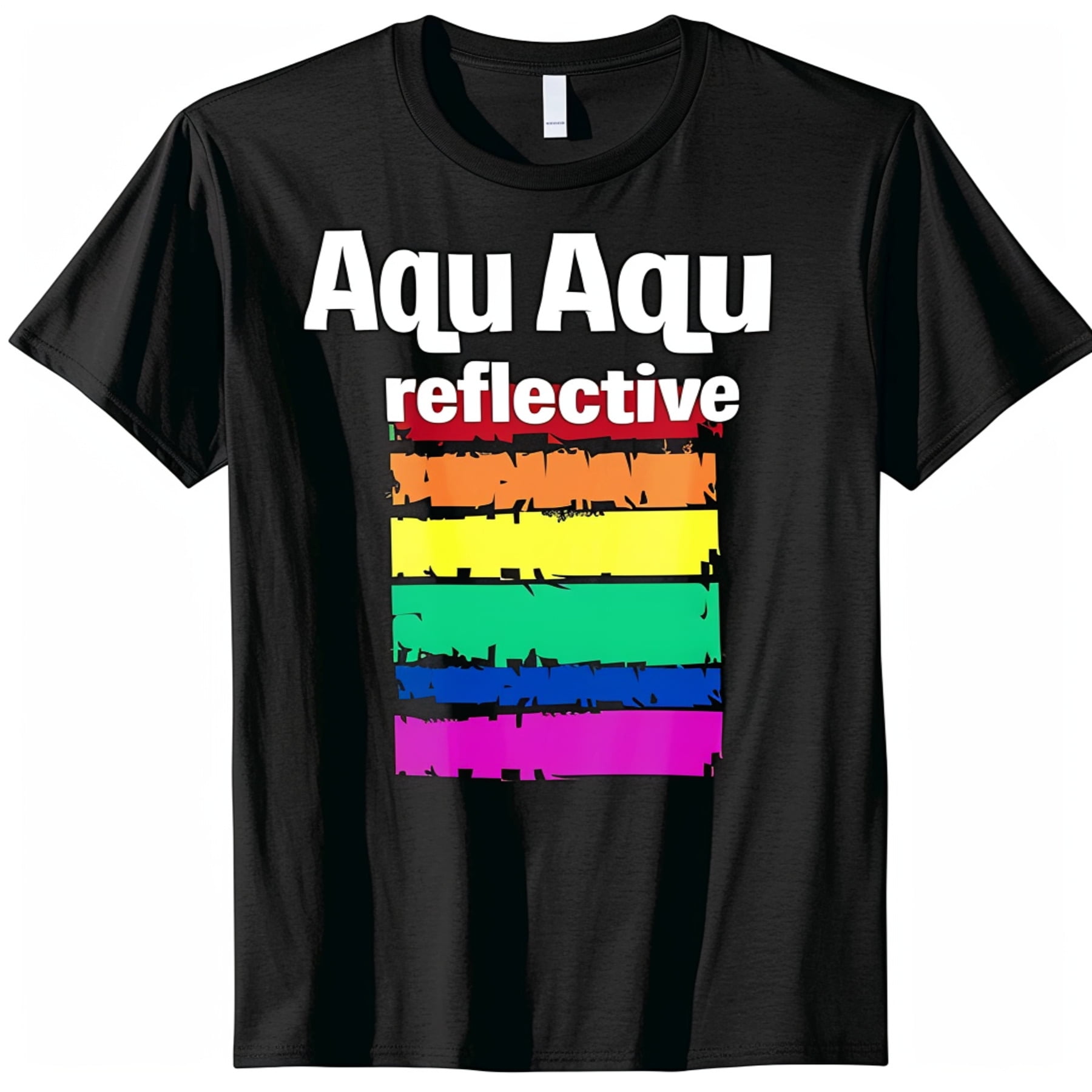 Stylish LGBT Pride T Shirt with Reflective 'Aqu' Text Rainbow Flag ...