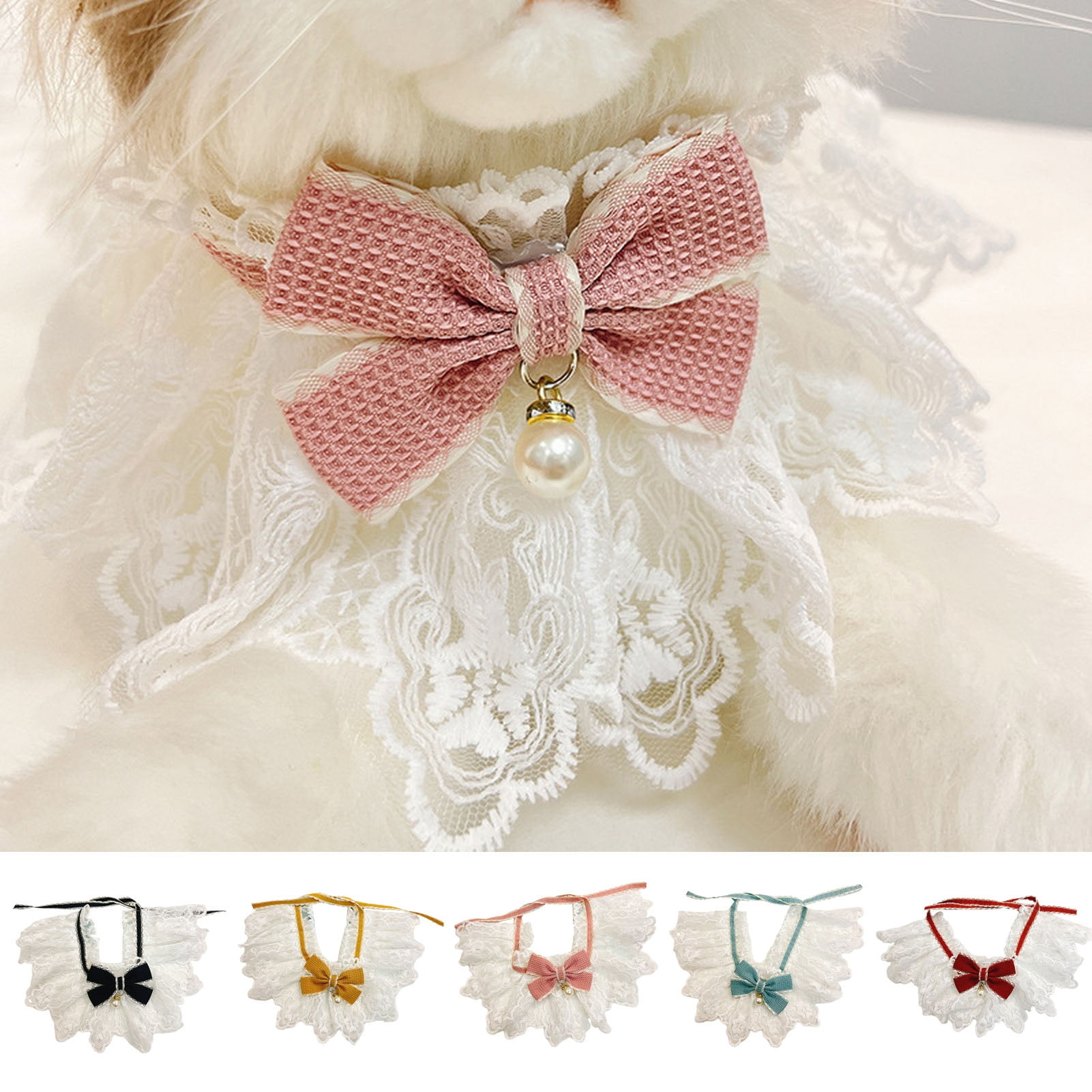 Stylish Lace Mesh Pet Collar with Romantic Bowknot - Adjustable Straps ...
