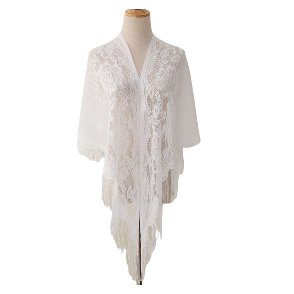 Stylish Lace Ponchos with Fringed Edges Multiuse Shawl for Various ...