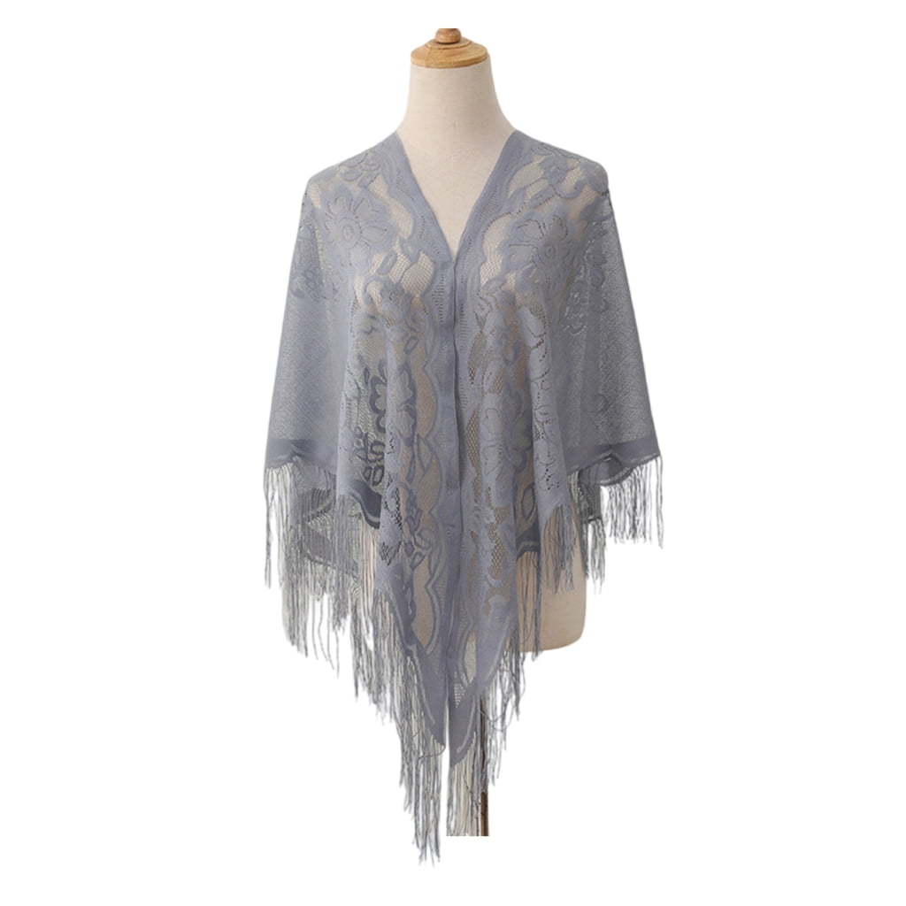 Stylish Lace Ponchos with Fringed Edges Multiuse Shawl for Various ...