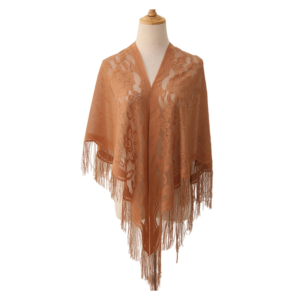 Stylish Lace Ponchos with Fringed Edges Multiuse Shawl for Various ...