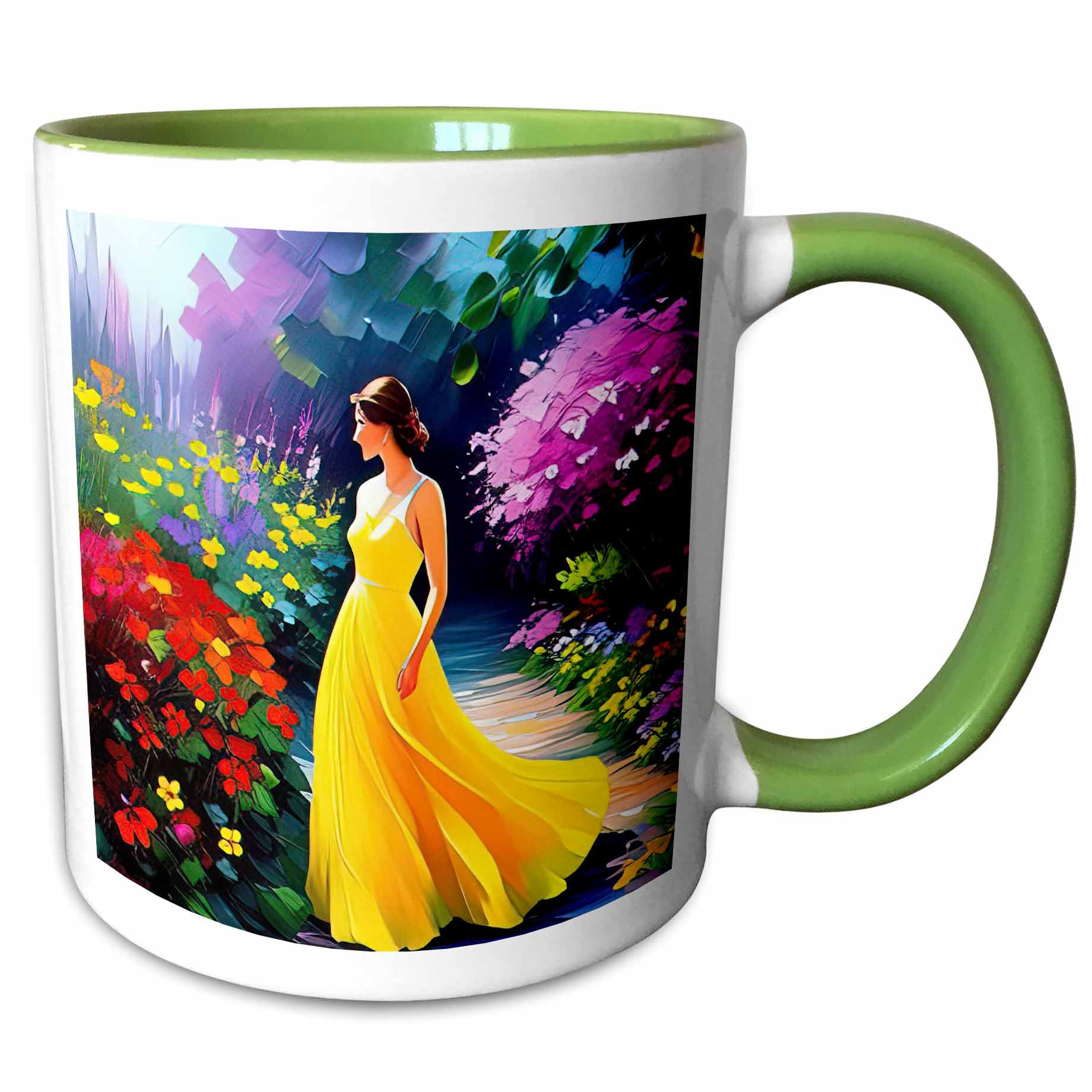 3drose, Stylish Lady in Yellow Dress in the Fantasy Garden in ...