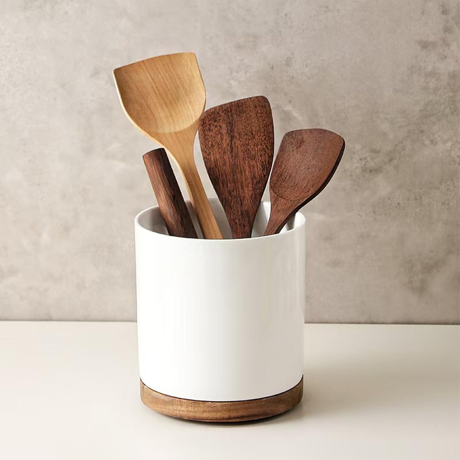Stylish Large Kitchen Utensil Holder - 7.5" Ceramic Utensil Crock ...