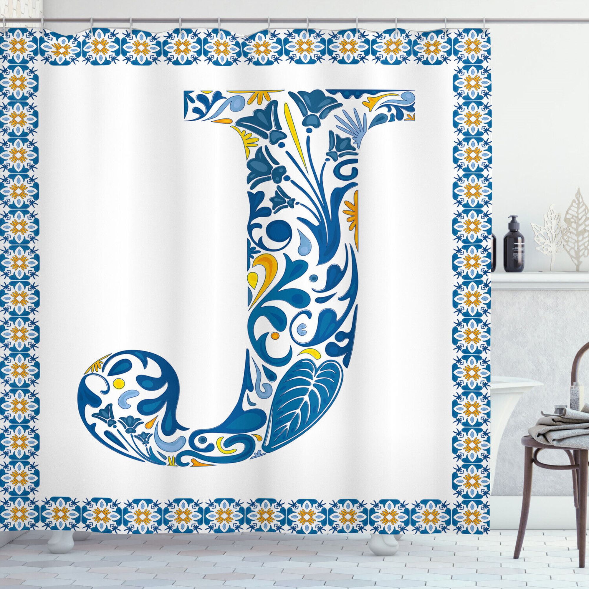Letter J Shower Curtain Graphic Illustration J Print for Bathroom ...
