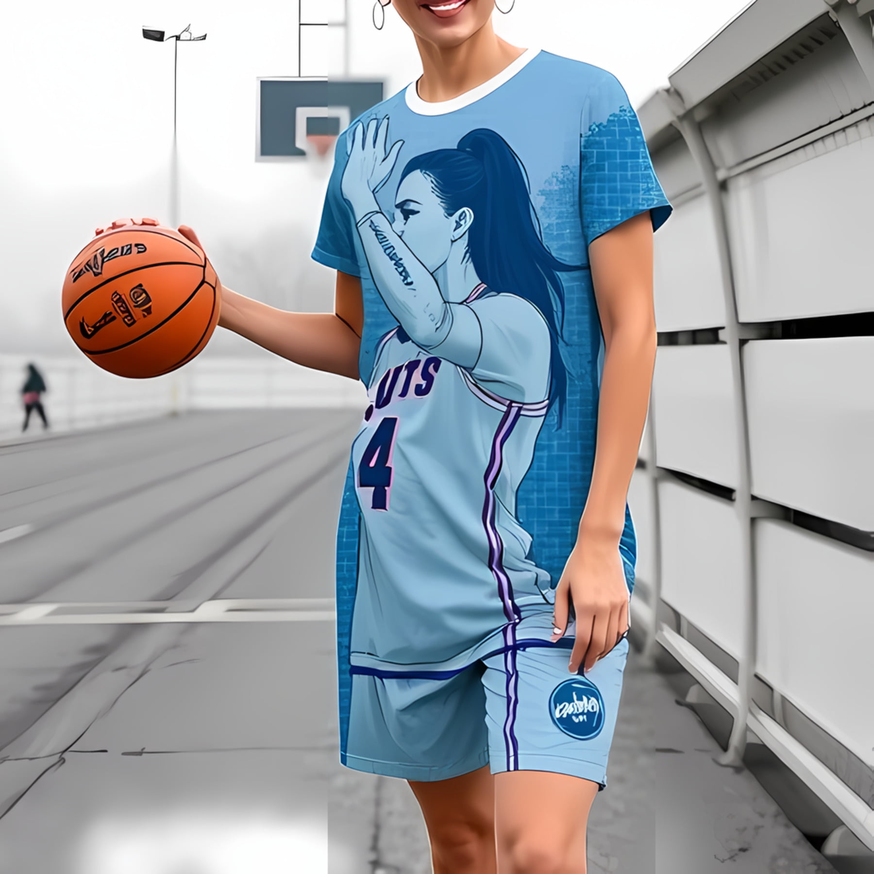 Stylish Light Blue Basketball T-Shirt and Shorts Set with Bold Number 4 ...