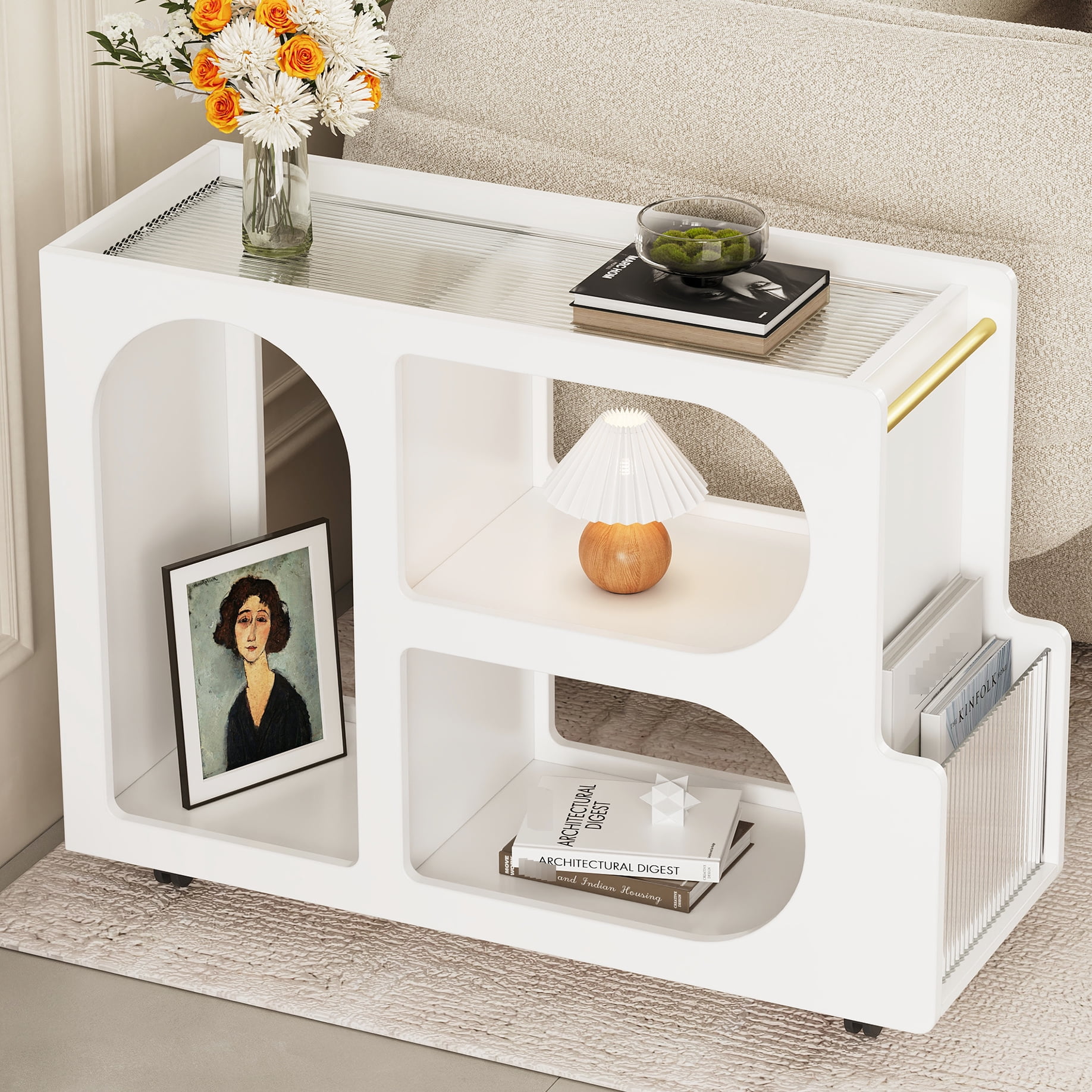 Stylish Living Room Coffee Table With Lockable Wheels, 5mm Tempered ...