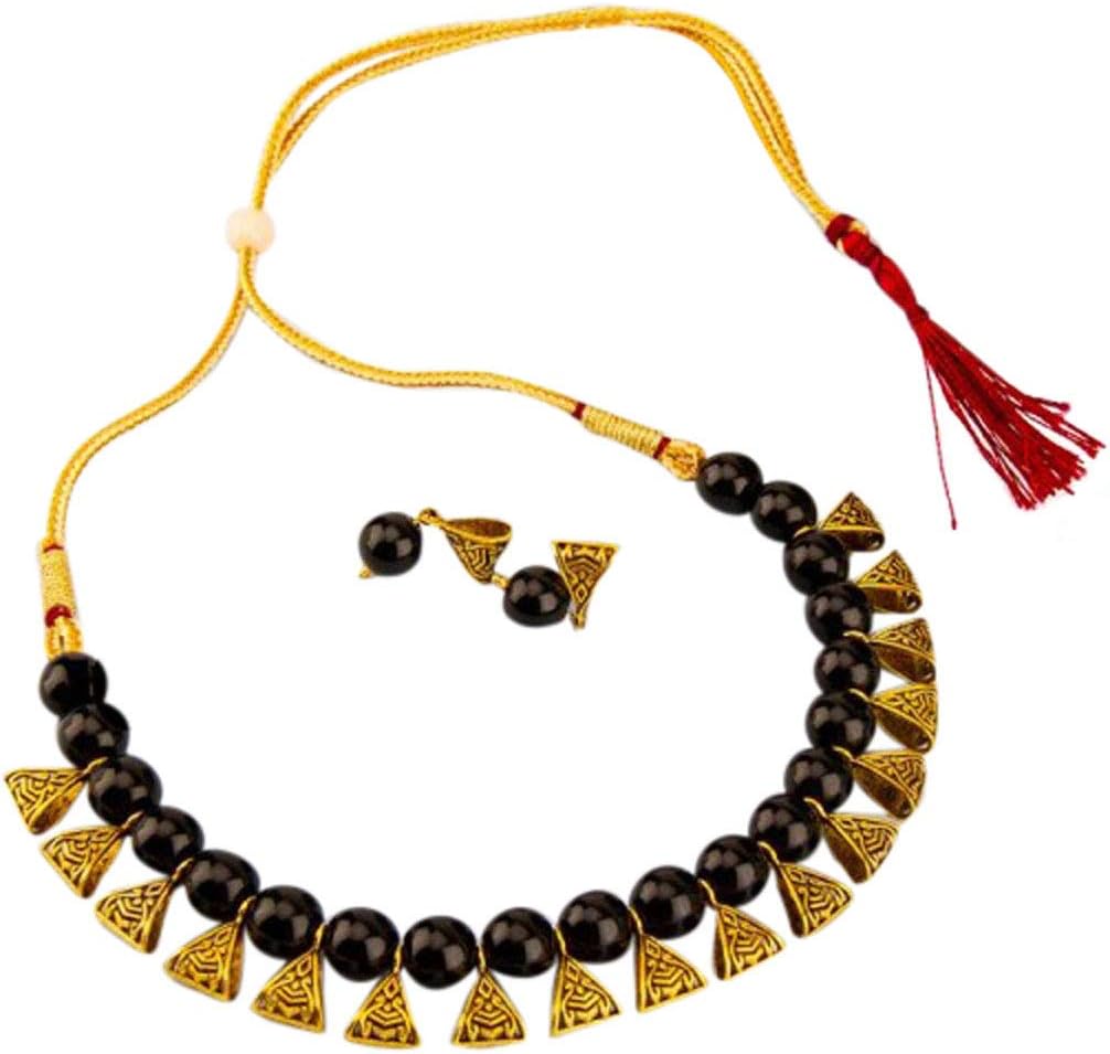 Stylish Long Necklace with Earrings Gold Plated Black Crystal Pearl ...