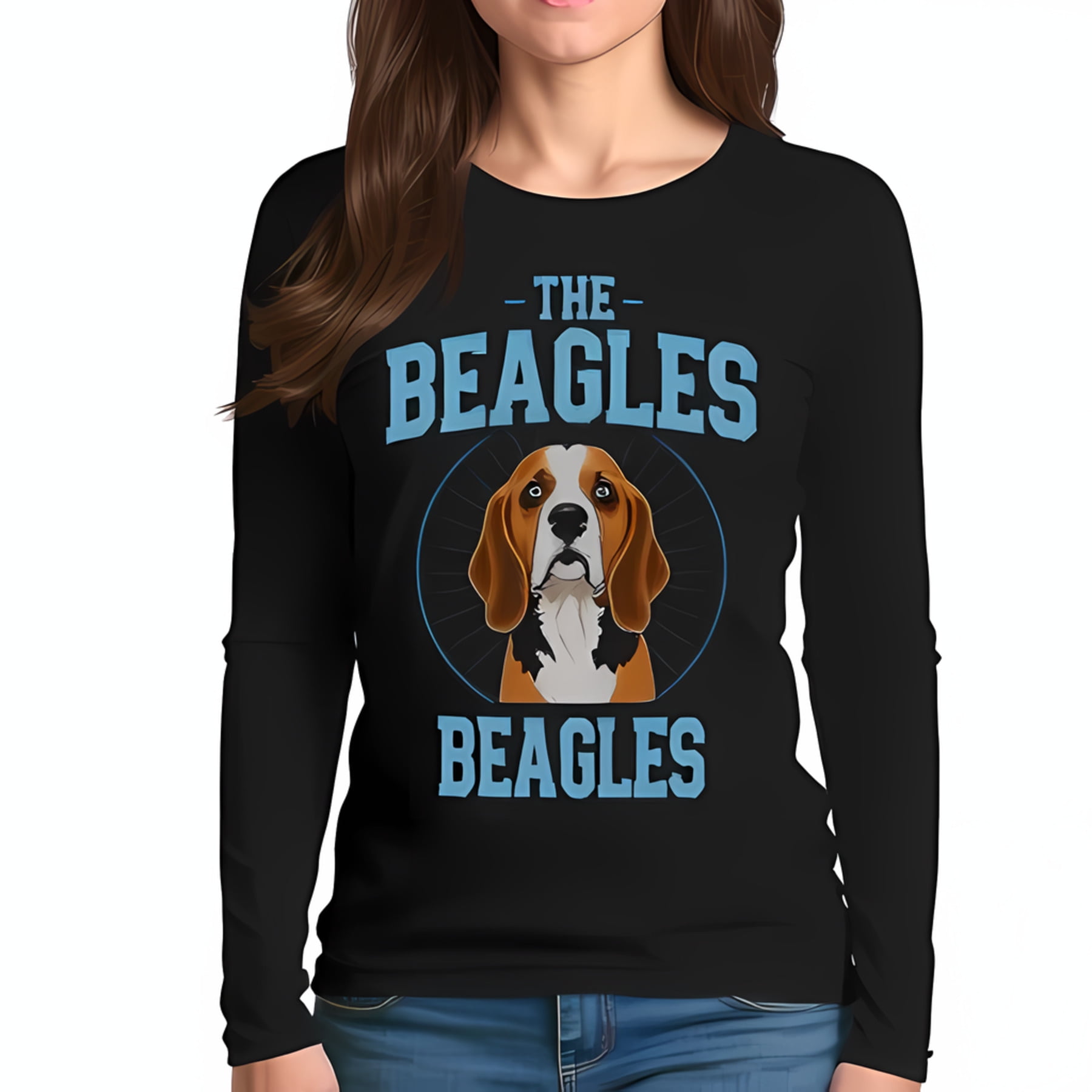 Stylish Long Sleeve Black T-Shirt for Women Men - " THE BEAGLES " Graphic Design with Friendly ...